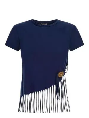 Roberto Cavalli Fringe-detail T-shirt - Blue