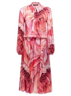 Roberto Cavalli Feather-print Button-down Midi Dress - Pink