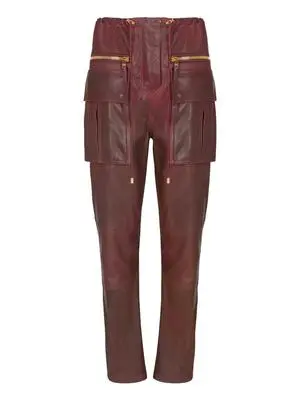 Balmain Lambskin Leather Cargo Trousers - Red