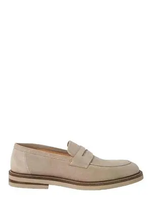 Brunello Cucinelli Penny Suede Loafers - Neutrals