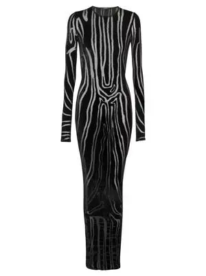Balmain Zebra-Print Velvet Midi Dress Black