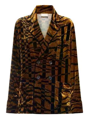 PIERRE-LOUIS MASCIA Tiger-print Double-breasted Jacket - Brown