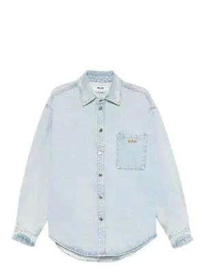 MSGM Logo-embroidered Denim Shirt - Blue