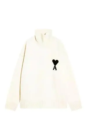 Ami Heart-logo Turtleneck Sweater - White