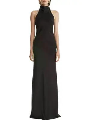 2310 STUDIO Halterneck Draped Maxi Dress - Black