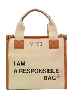 V°73 Logo-detail Tote Bag With Top Handles - Neutrals