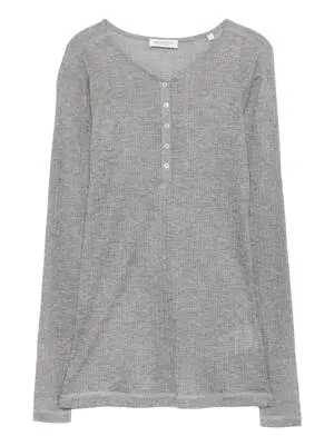 Marc O'polo Button-up Ribbed Henley Top - Grey