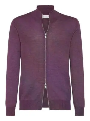 Brunello Cucinelli Zip-up Fine-knit Cardigan - Purple
