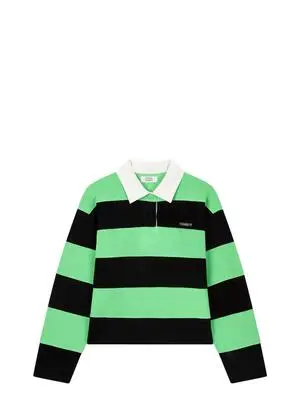 STUDIO TOMBOY Striped Polo-collar Sweatshirt - Green