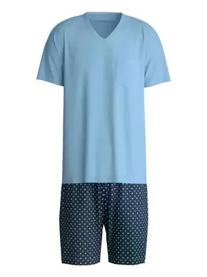 CALIDA V-neck Chest-pocket Pajama Set - Blue