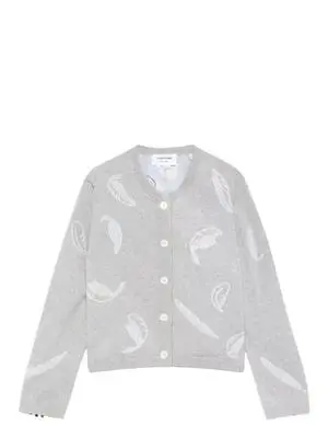 Thom Browne Feather-intarsia Cardigan - Grey