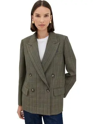 TWP Harper Plaid Wool Blazer - Medium Heather Grey Multi