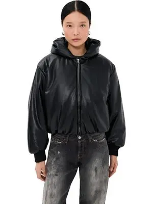 Acne Studios Grain Faux Leather Hooded Jacket - Black