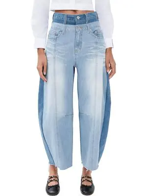 Rokh Balloon-shaped Layered Denim Jeans - Light Blue
