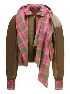 MARBELL Plaid-trimmed Puffer Jacket - Brown