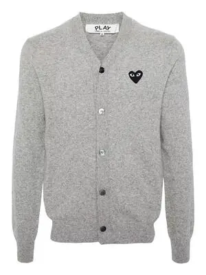 Play Comme Des Garcon Heart-emblem V-neck Cardigan - Grey