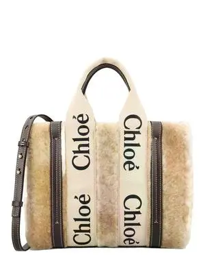 Chloé Logo-plaque Shearling Tote Bag - Neutrals