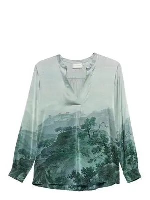 PIERRE-LOUIS MASCIA Printed V-neck Top - Green