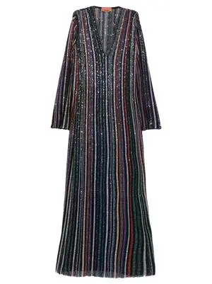 Missoni Sequin-striped V-neck Maxi Dress - Purple