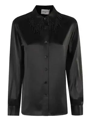 ISABELLE BLANCHE Beaded-collar Satin Shirt - Black