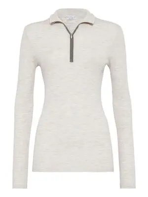 Brunello Cucinelli Wool-cashmere Half-zip Sweater - White