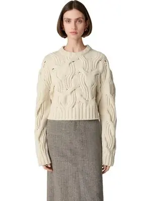 BOTTEGA  VENETA Virgin Wool Cable Knit Cropped Sweater - String