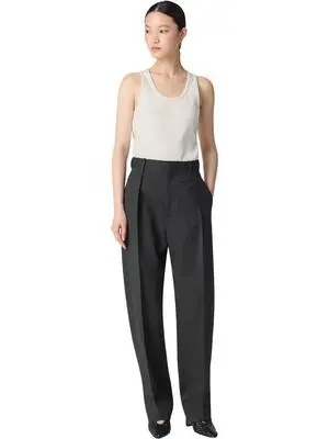 BOTTEGA  VENETA Mouline Wool Twill Pleated Tapered Pants - Black/charcoal