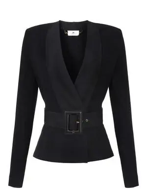 Elisabetta Franchi V-neck Belted Blazer - Black