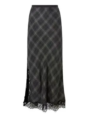 Pinko Lace-trimmed Checked Midi Skirt - Black