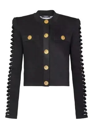 Balmain Cut-out Sleeve Buttoned Cardigan - Black