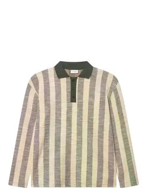 LES DEUX Striped Long-sleeve Polo Shirt - Neutrals