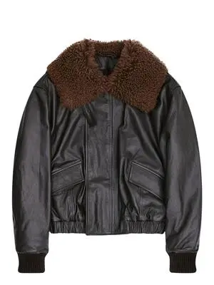 LEMAIRE Leather Blouson With Shearling Collar - Black