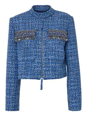 Carolina Herrera Embellished Tweed Jacket - Blue Multi