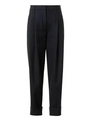 Akris Franklyn Pleated Wool Tricotine Pants - Black