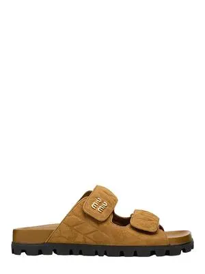 Miu Miu Quilted Suede Comfort Sandals - Oliva