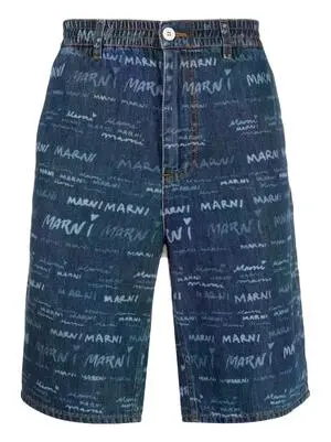 Marni Logo-print Denim Shorts - Blue