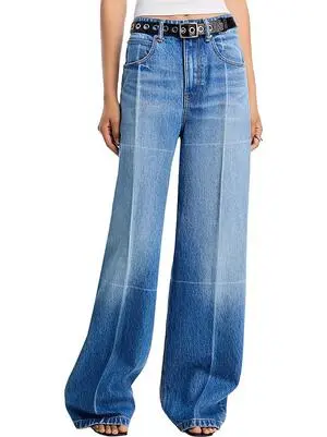 Alexander Wang T High Rise Straight Jeans With Faded Fold Lines - Vintage Marbled Blue