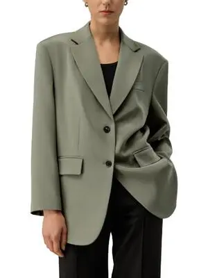 Lilysilk Oversized Padded-shoulder Silk Blazer - Tea Leaf