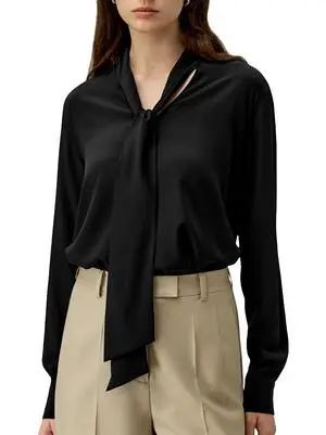 Lilysilk Silk Crepe De Chine Bowtie Blouse - Black