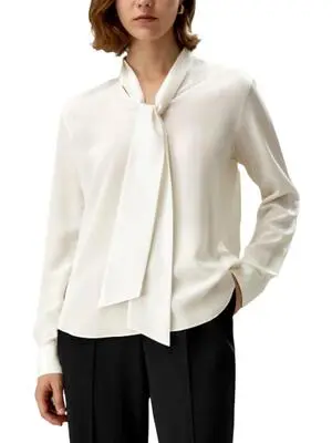 Lilysilk Silk Crepe De Chine Bowtie Blouse - Natural White