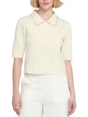 ELLE COLLECTION Embellished Collar Knit Top - Off White