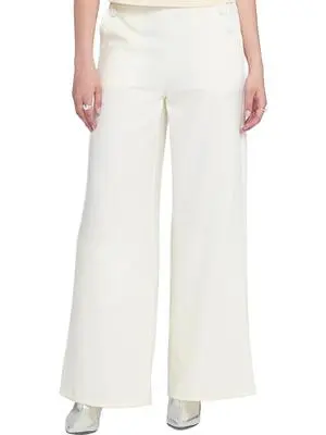 ELLE COLLECTION Self Covered Buttons Wide Leg Trouser - White