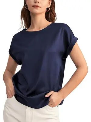 Lilysilk Short Sleeve Round Neck T-shirt - Navy Blue