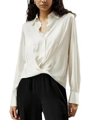 Lilysilk Hem Pleated Silk Blouse - Natural White
