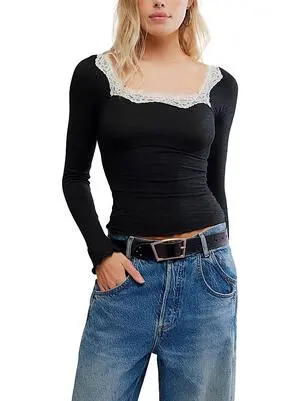 Free People Oh My Darling Ribbed Top Black Combo