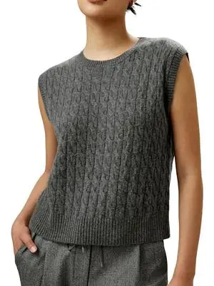 Lilysilk Cable Knit Baby Cashmere Vest - Medium Gray
