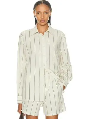 BODE Celery Stripe Long Sleeve Shirt - Green & Cream