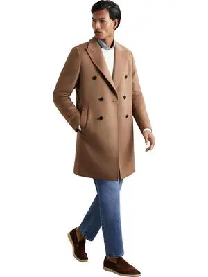 REISS Timpano Wool-Blend Overcoat Light Brown