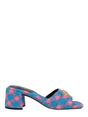 Versace Embellished Tweed Slide Sandals - Blue