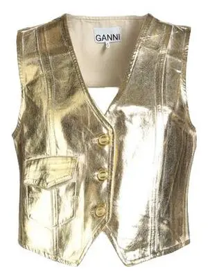 GANNI Tailored Vest In Organic Cotton - Gold